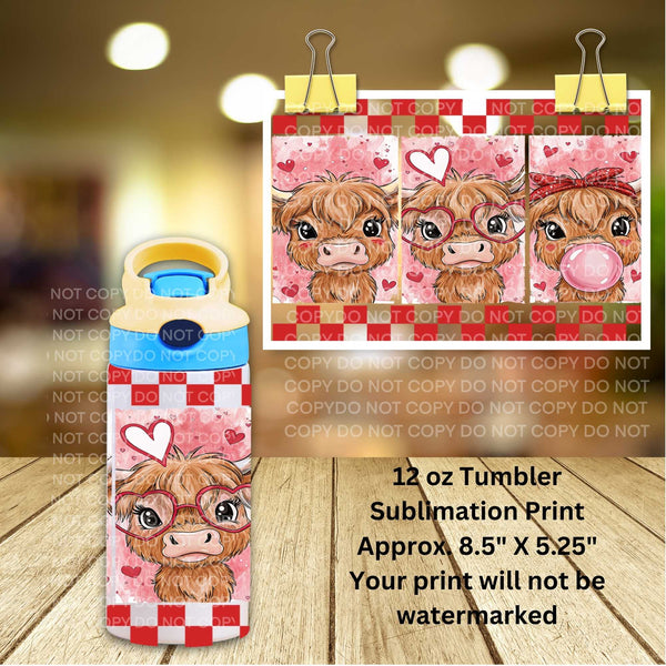 12oz Valentine Highland Cow Tumbler Sublimation Print | Kids – The ...