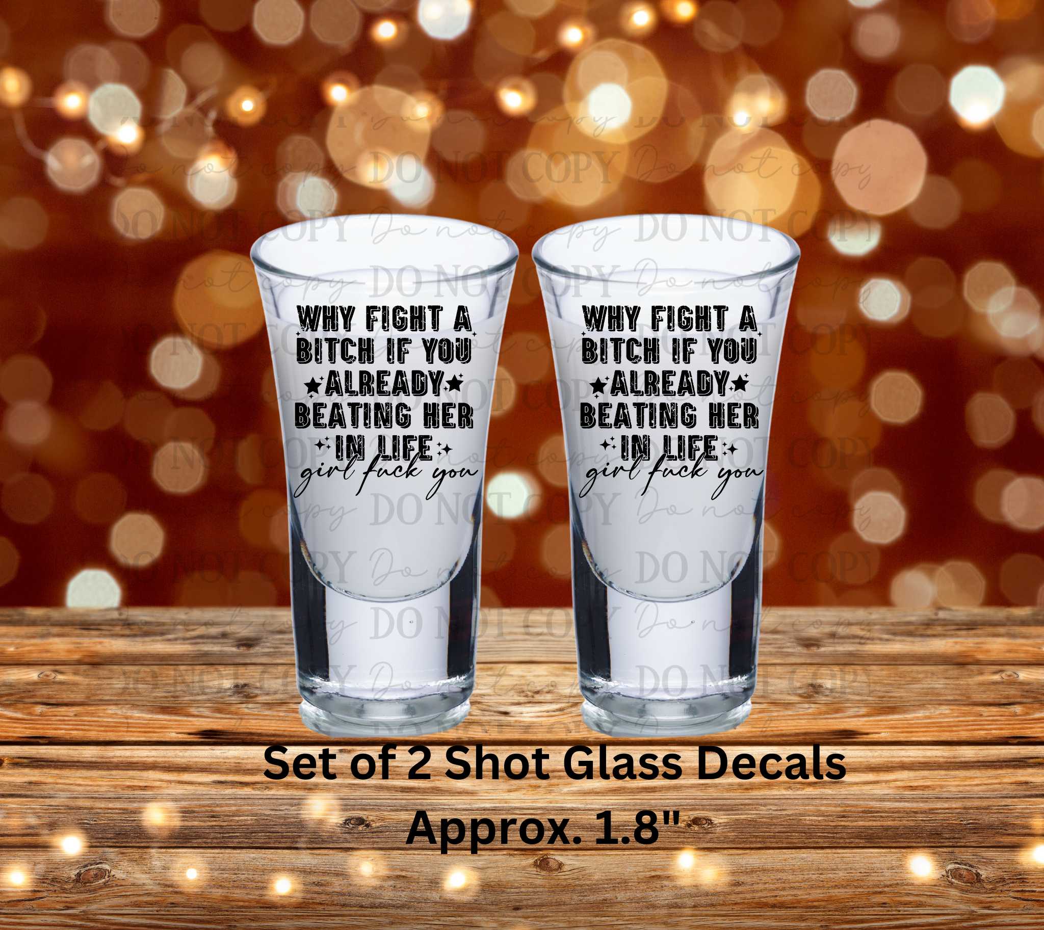 Why Fight A Bitch... Girl Fuck You Set of 2 UV DTF Shot Glass Decals ...